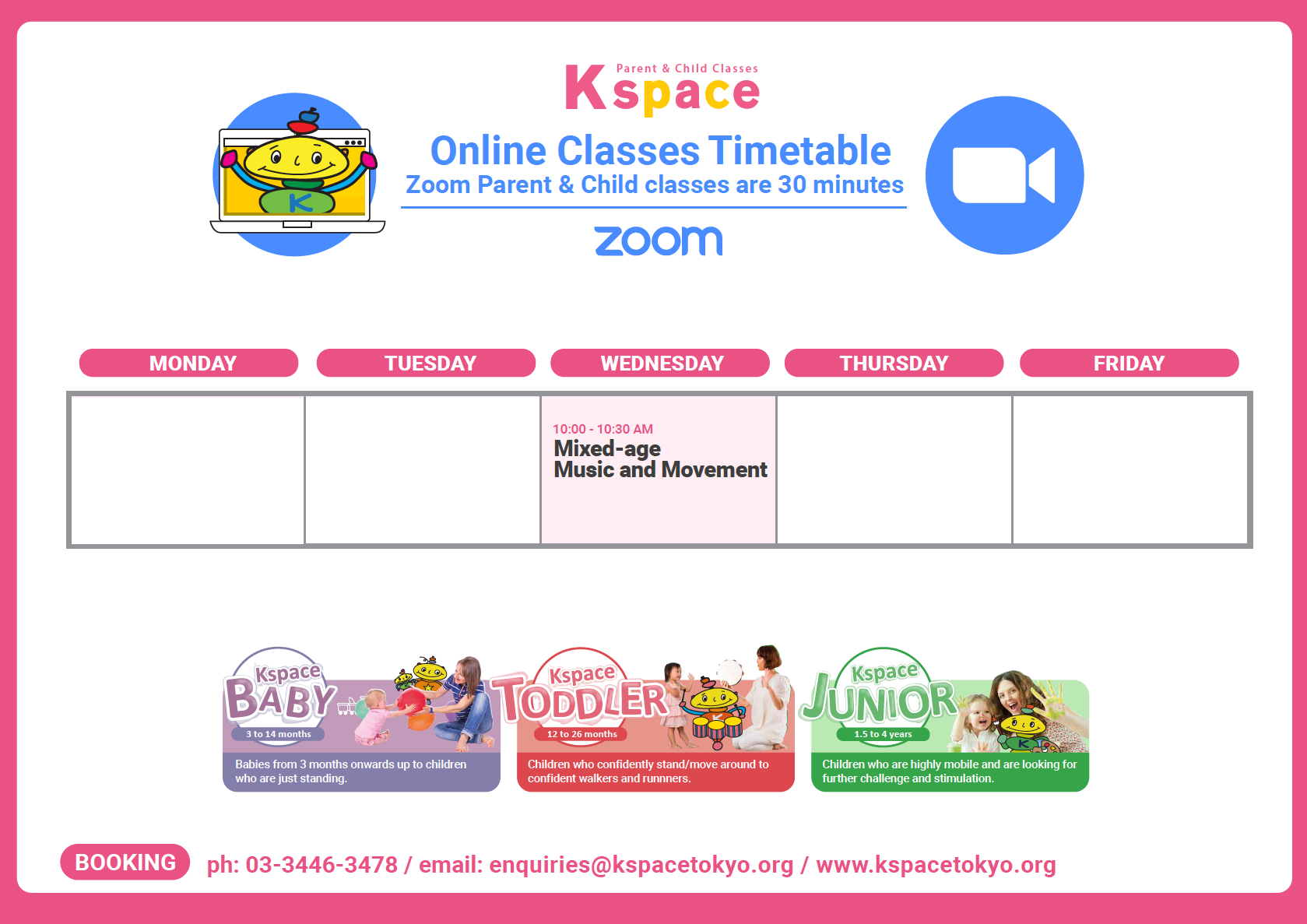 Class Timetable - Parent & Child - Kspace International Preschool adn ...