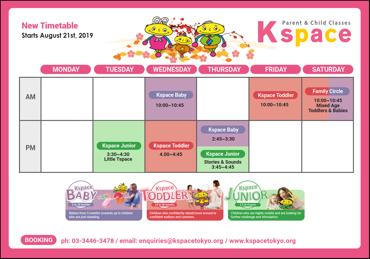 Class Timetable - Parent & Child - Kspace International Preschool adn ...
